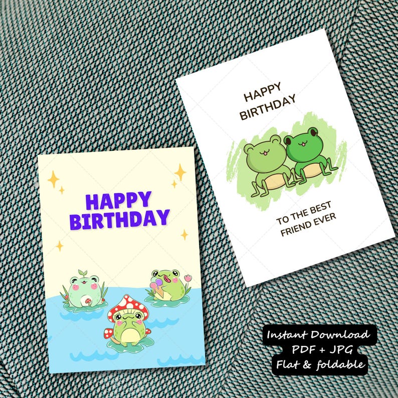 Multipack Printable Frog Birthday Card Cute Froggy Greeting Bundle 5x7 ...
