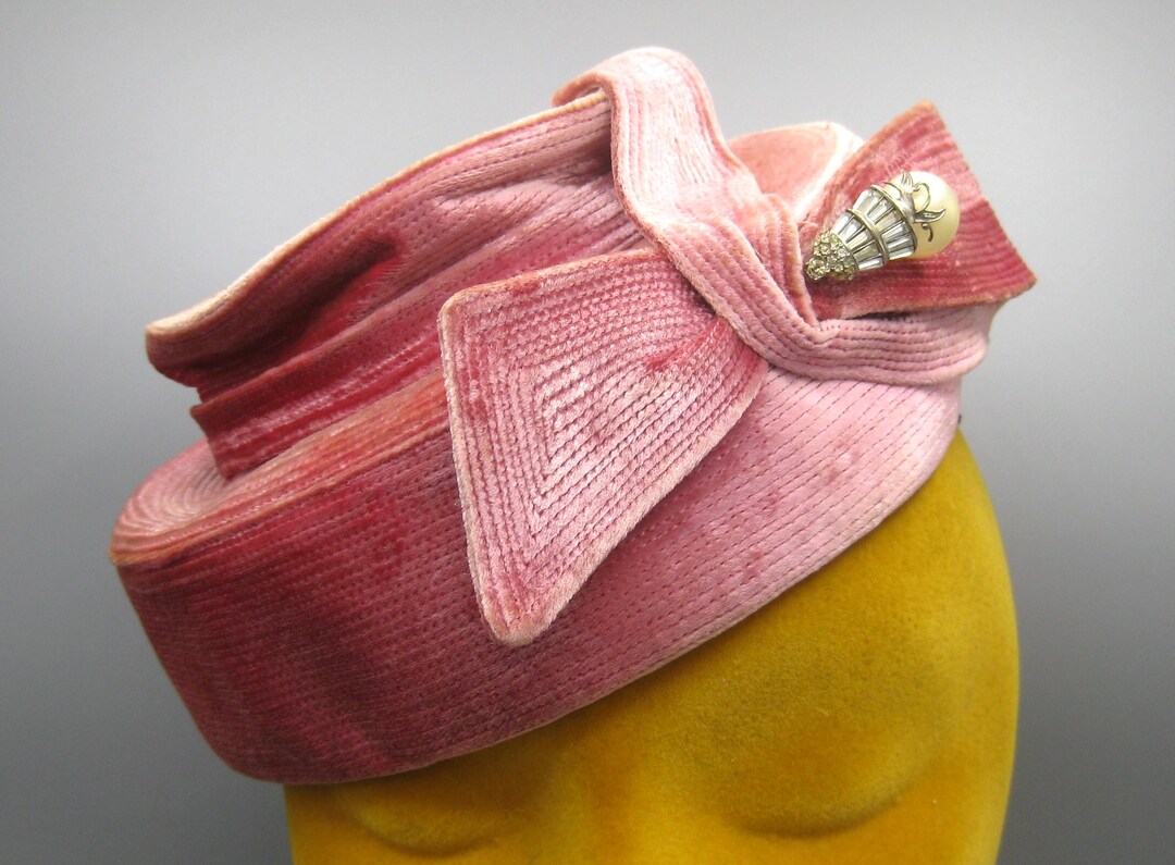 Vintage 50s Pink Velvet Emme Adolpho Toque Tilt Hat Chapeau - Etsy