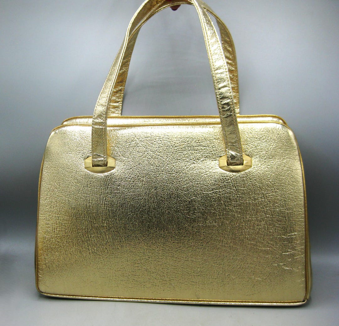 Vintage 60s Gold Metallic Pocketbook Purse Evening Handbag Top Handle ...