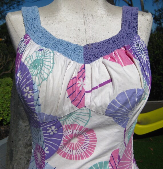 Vintage 50s DeWeese Parasol Novelty Print Smocked Cot… - Gem