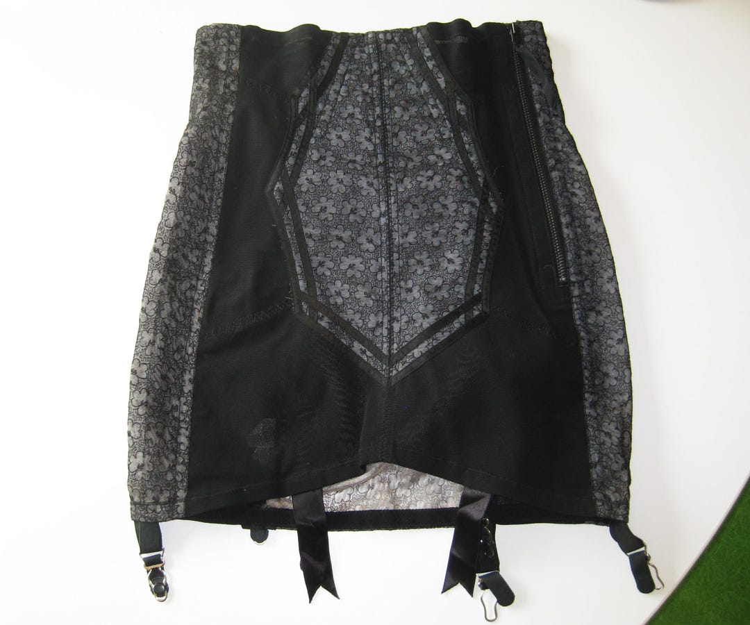 Vintage 50s Sheer Black Corde De Parie Open Bottom Boned Girdle Metal ...