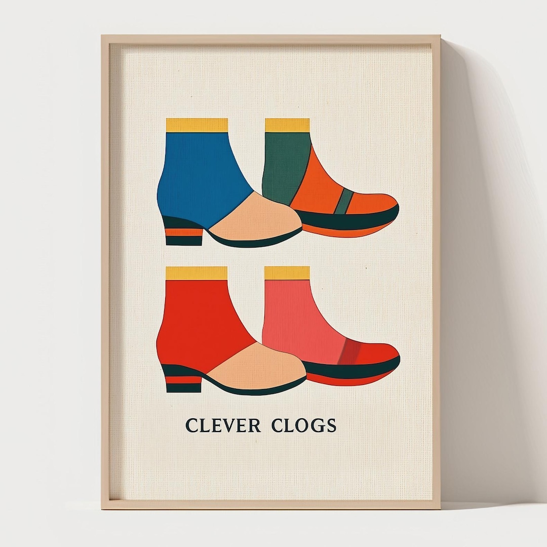 Retro Clog Shoes Printable | Clever Clogs Digital Art | Vintage Shoe ...