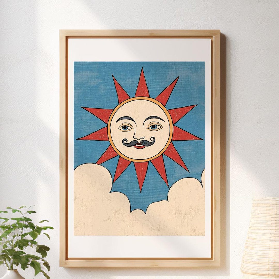 Vintage Sun Print, Digital Download Wall Art, Celestial Illustration ...