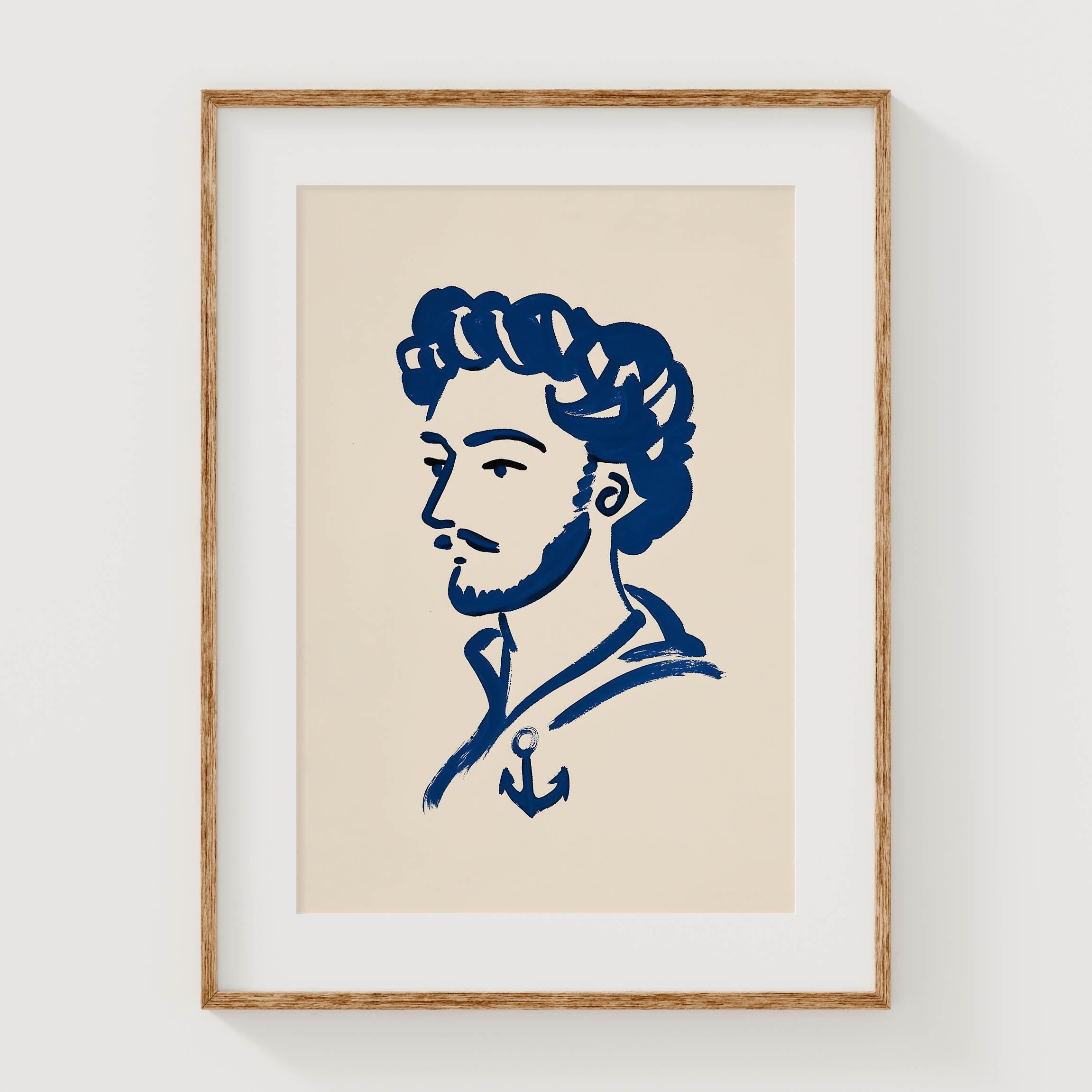 Vintage Sailor Line Art Printable, Nautical Minimalist Wall Art ...