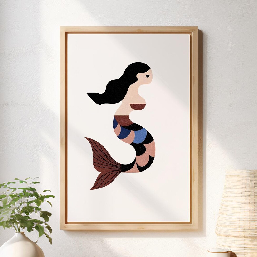Minimalist Mermaid Print | Ocean Art | Digital Download Wall Decor - Etsy