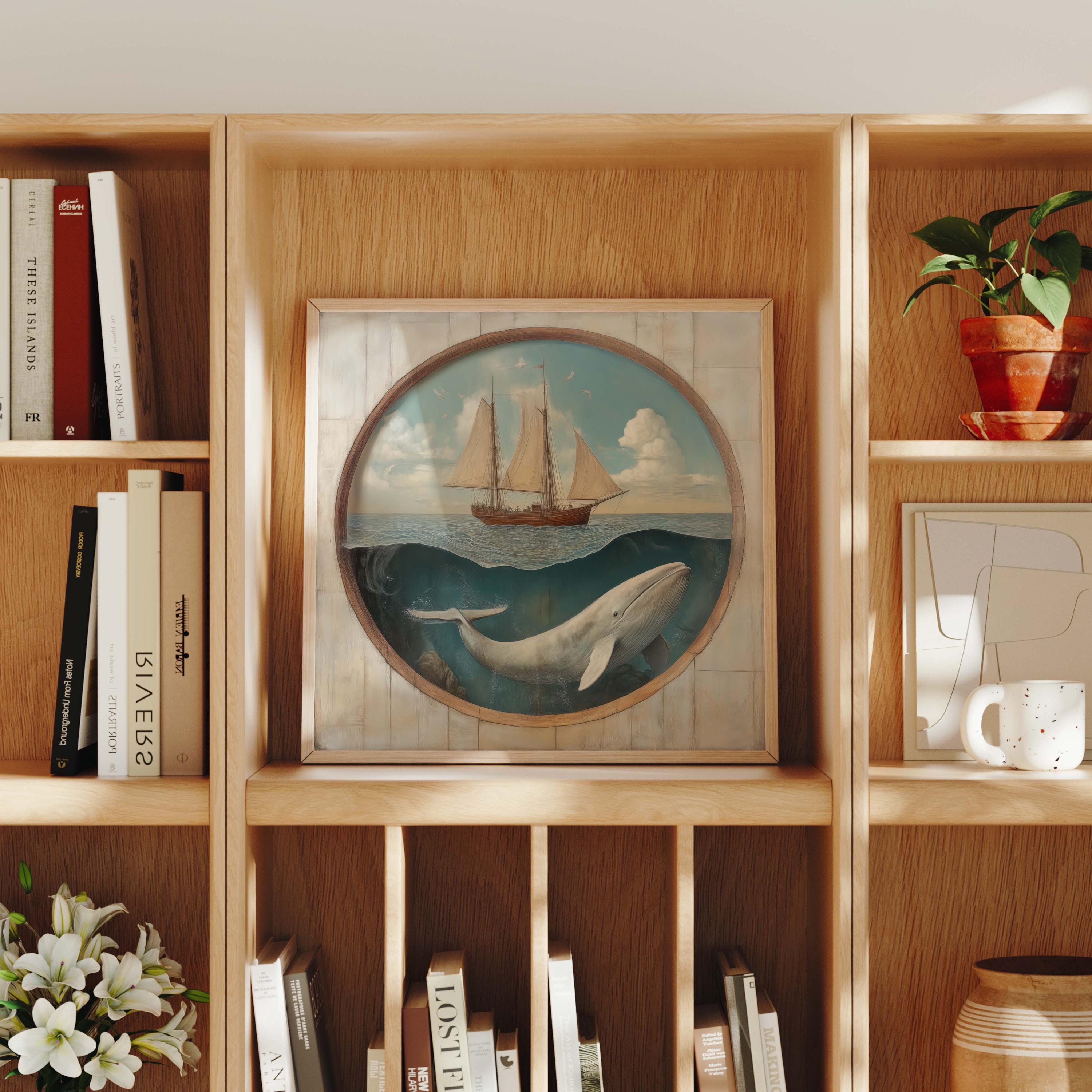 Nautical Porthole Wall Art, Sailing Ship and Whale Printable, Ocean ...