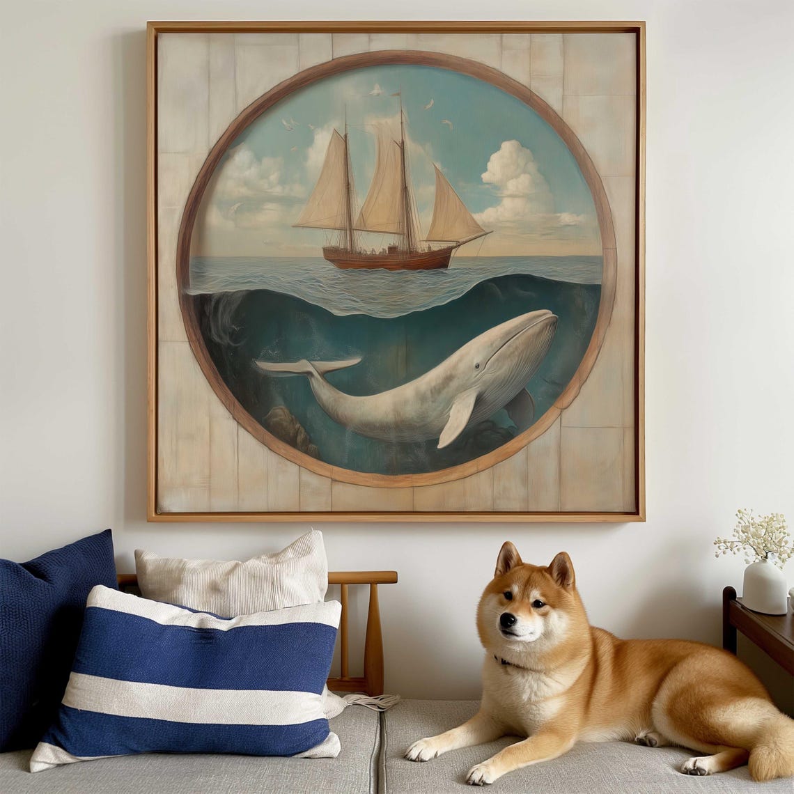 Nautical Porthole Print: Sailing Ship & Whale Art (digital Download) - Etsy