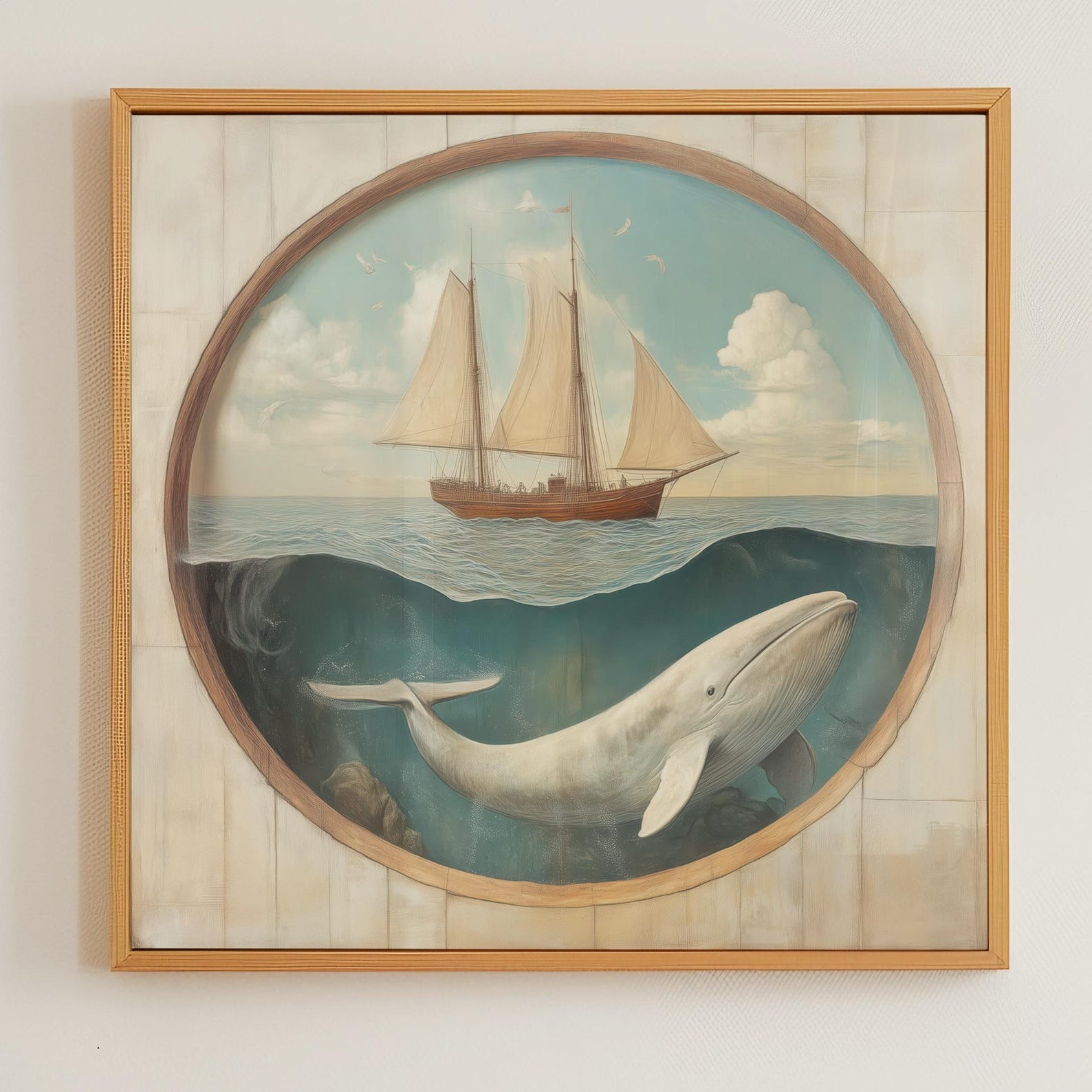 Nautical Porthole Wall Art, Sailing Ship and Whale Printable, Ocean ...