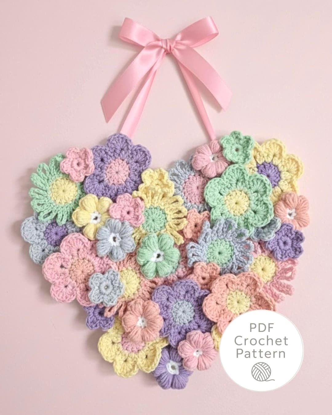 Heart Crochet Flower Pattern Beginner Friendly Easy Tutorial Wall ...