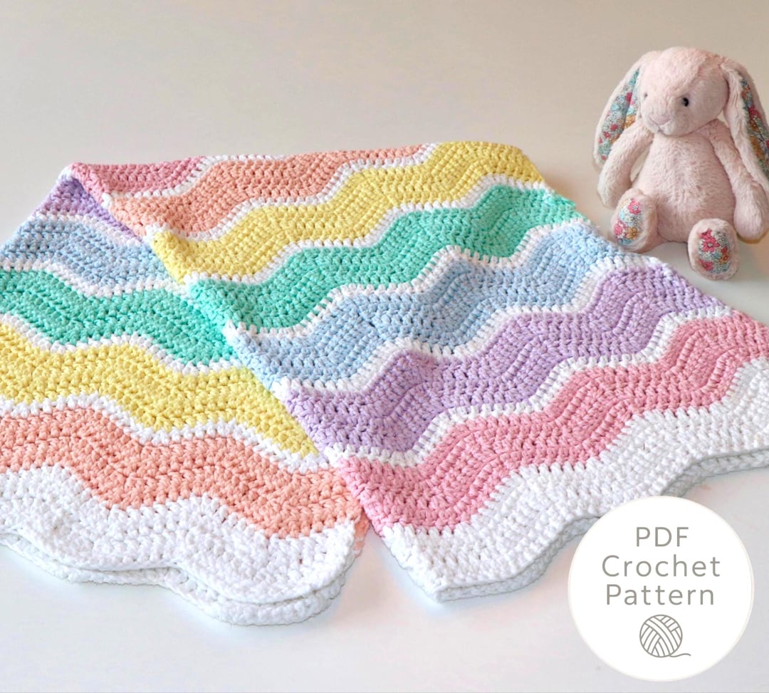 Rainbow Ripple Crochet Baby Blanket Pattern: Easy Beginner Chevron ...