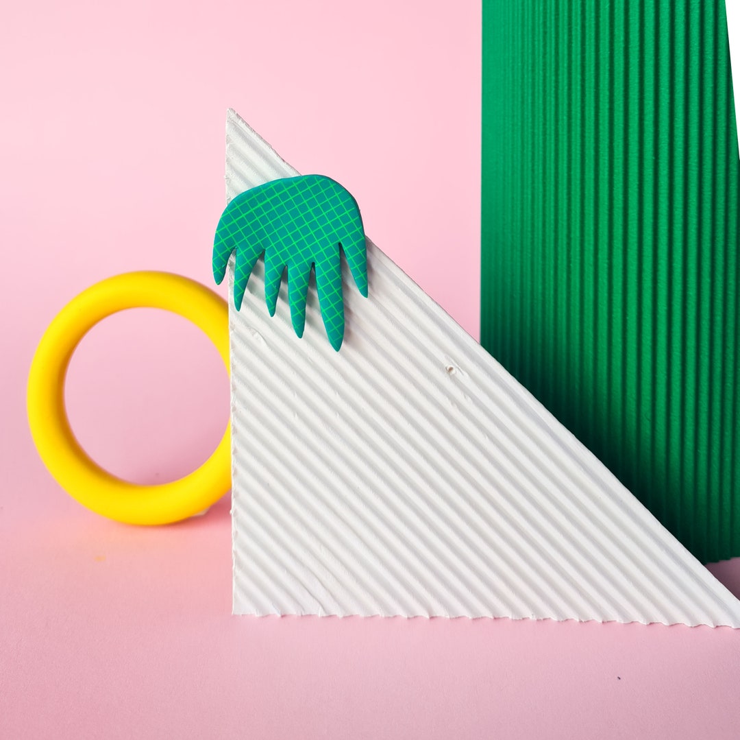 Neon Yellow and Green Brooch With Screenprinted Grid in 2 Color ...