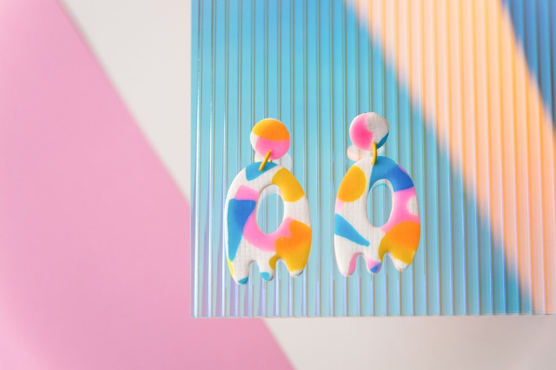 Riso Inspired Cmyk Textured Handmade Polymer Clay Earrings. 80s ...