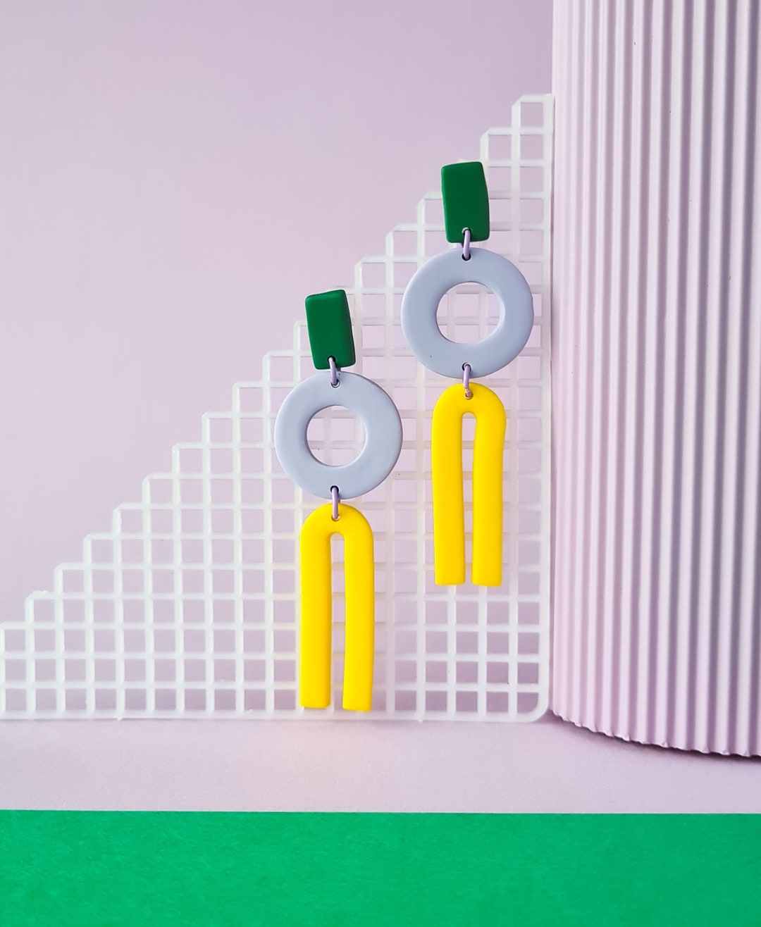 7 Color Combo's - Long Blue and Violet Colorful Memphis Style Earrings ...