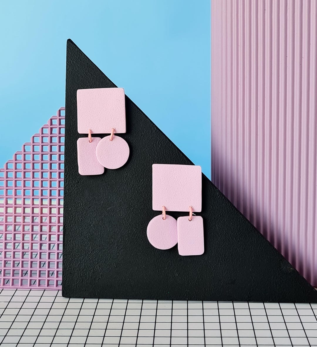 5 Colors - Textured Minimal Colorblock Polymer Clay Earrings. 80s Fun ...