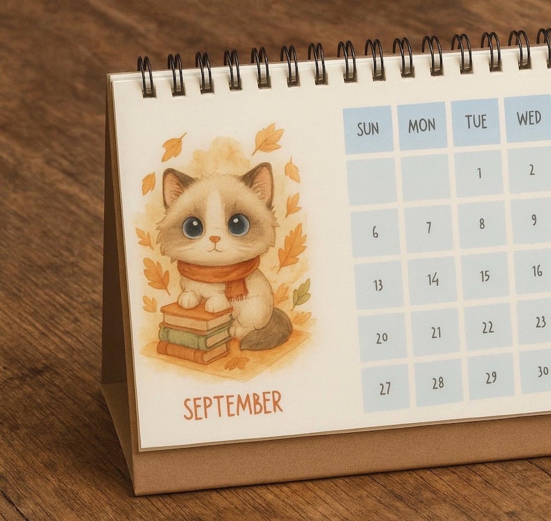 Cute Cat Calendar 2026 – Printable Desk Calendar PDF, Chibi Cat Art ...