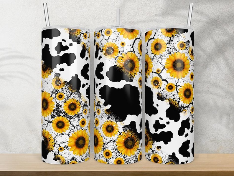 Cow Print Sunflower Skinny Tumbler PNG Design, 20oz Skinny Tumbler ...