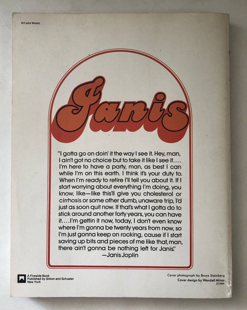Vintage 1971 Janis Joplin First Printing SC Book 33 RPM Red Flex Record ...