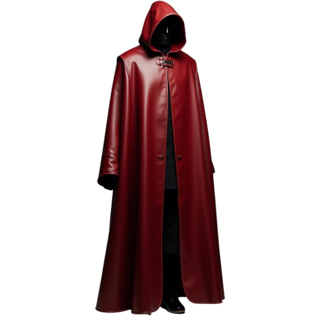 Men's Red Leather Cloak With Oversized Hood – Handcrafted Gothic ...