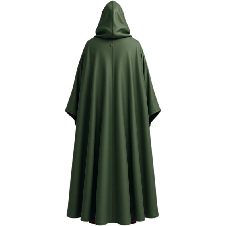 Men's Green Leather Cloak With Oversized Hood -handcrafted Fantasy ...