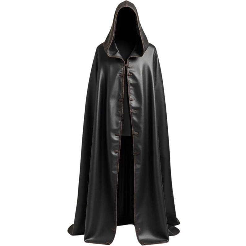 Men's Full-length Black Leather Cloak With Hood - Handcrafted Gothic ...