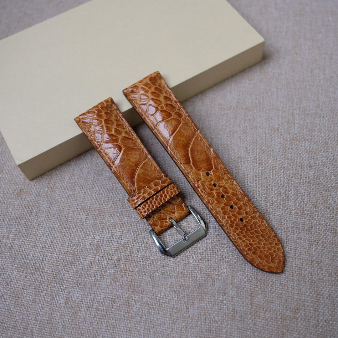 Genuine Ostrich Leg Leather Watch Strap – Tan Handmade Exotic Leather ...