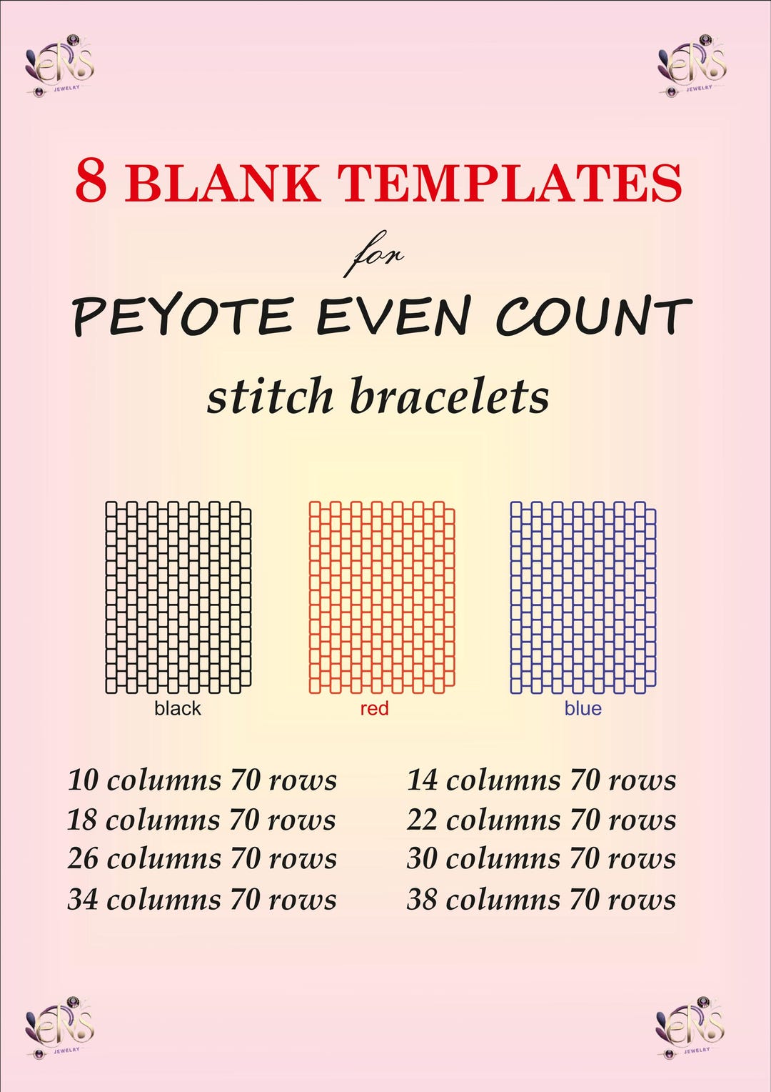 8 Blank Templates for Creating Peyote Even Count Stitch Bracelet PDF ...