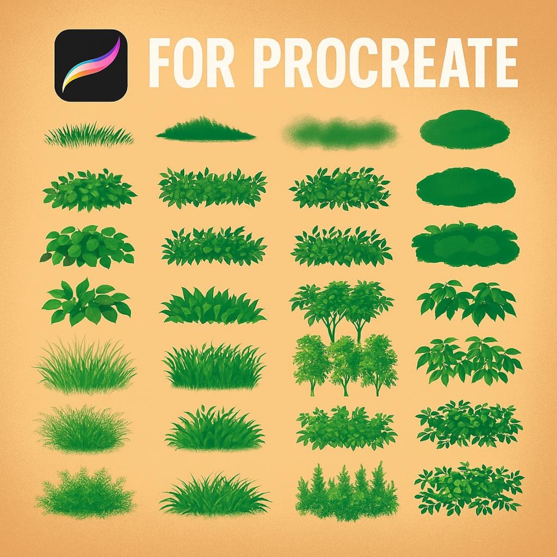 Ghibli Style Brushes for Procreate, Tutorial Images | Foliage, Cloud, Water, Flowers, Grass ...