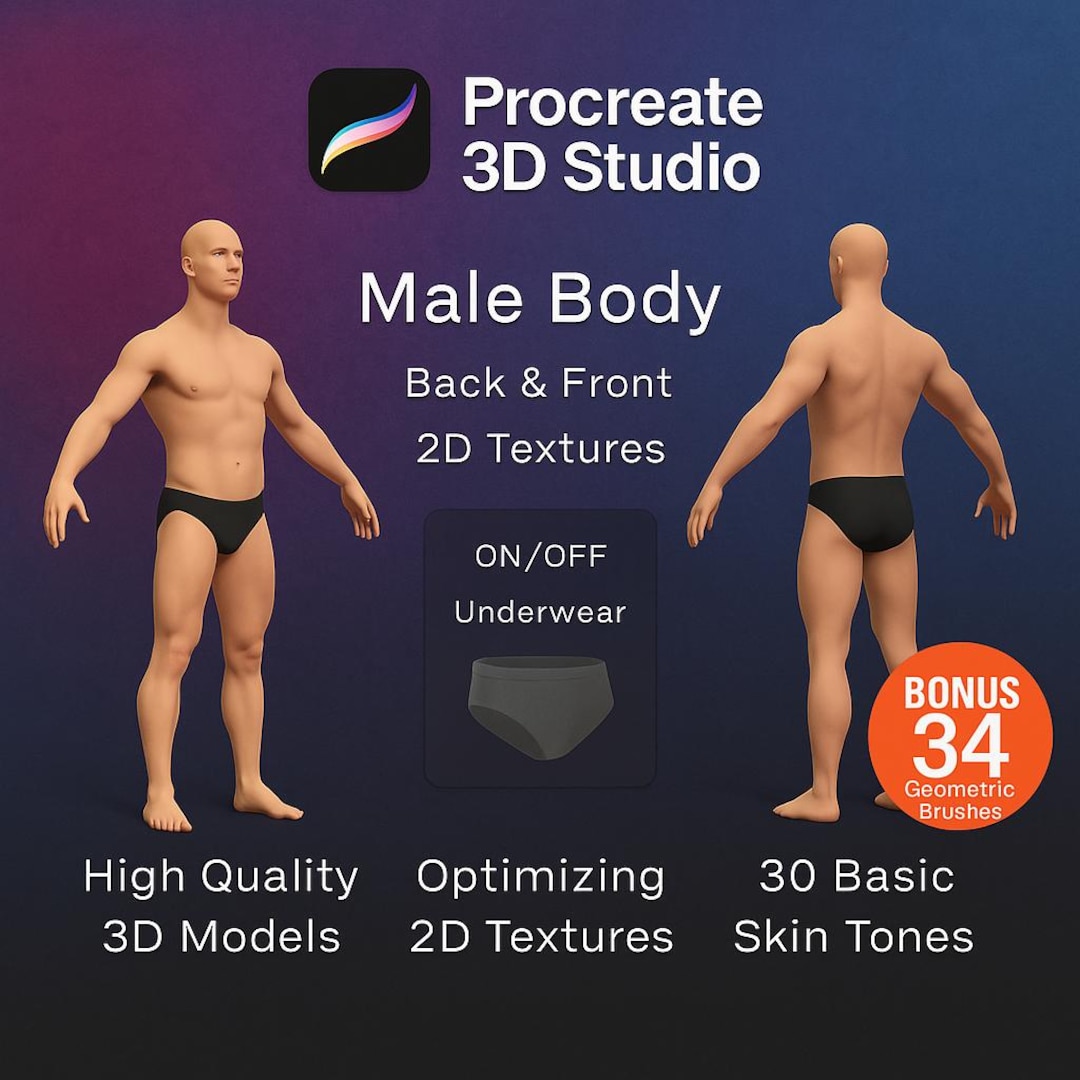 Procreate - 3D Male Models - Anatomy 3D Bundle - Male Tattoo Body Parts - Etsy