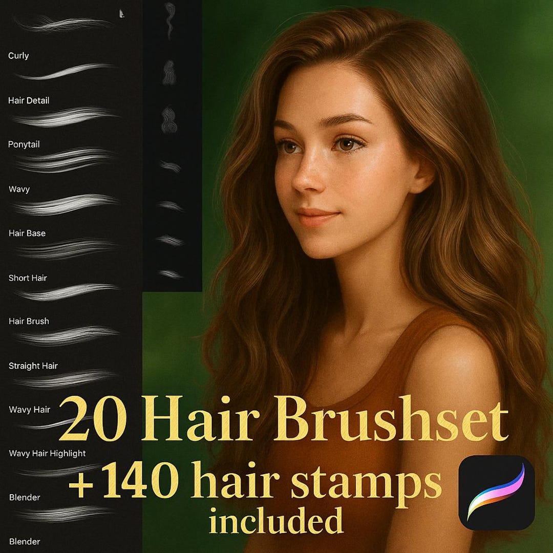 Realistic Hair Brushes , Procreate Stamps, Hair Mastery Collection ...