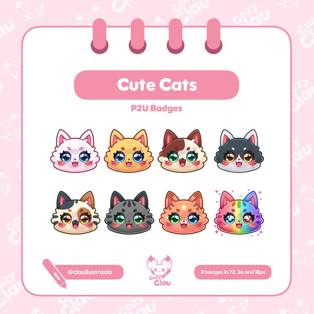 8 Cute Cats Badges for Twitch | Cute Sub & Bit Badges | Vtuber and ...