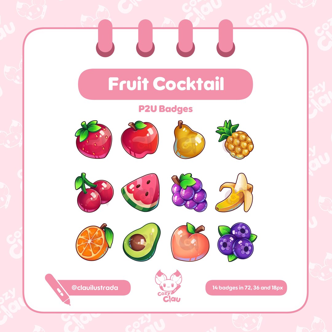 12 Fruit Cocktail Badges for Twitch | Cute Sub & Bit Badges | Vtuber ...