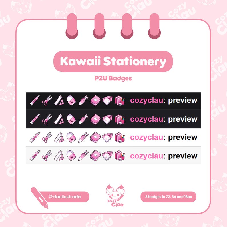 8 Kawaii Stationery Badges for Twitch | Cute Sub & Bit Badges | Vtuber ...