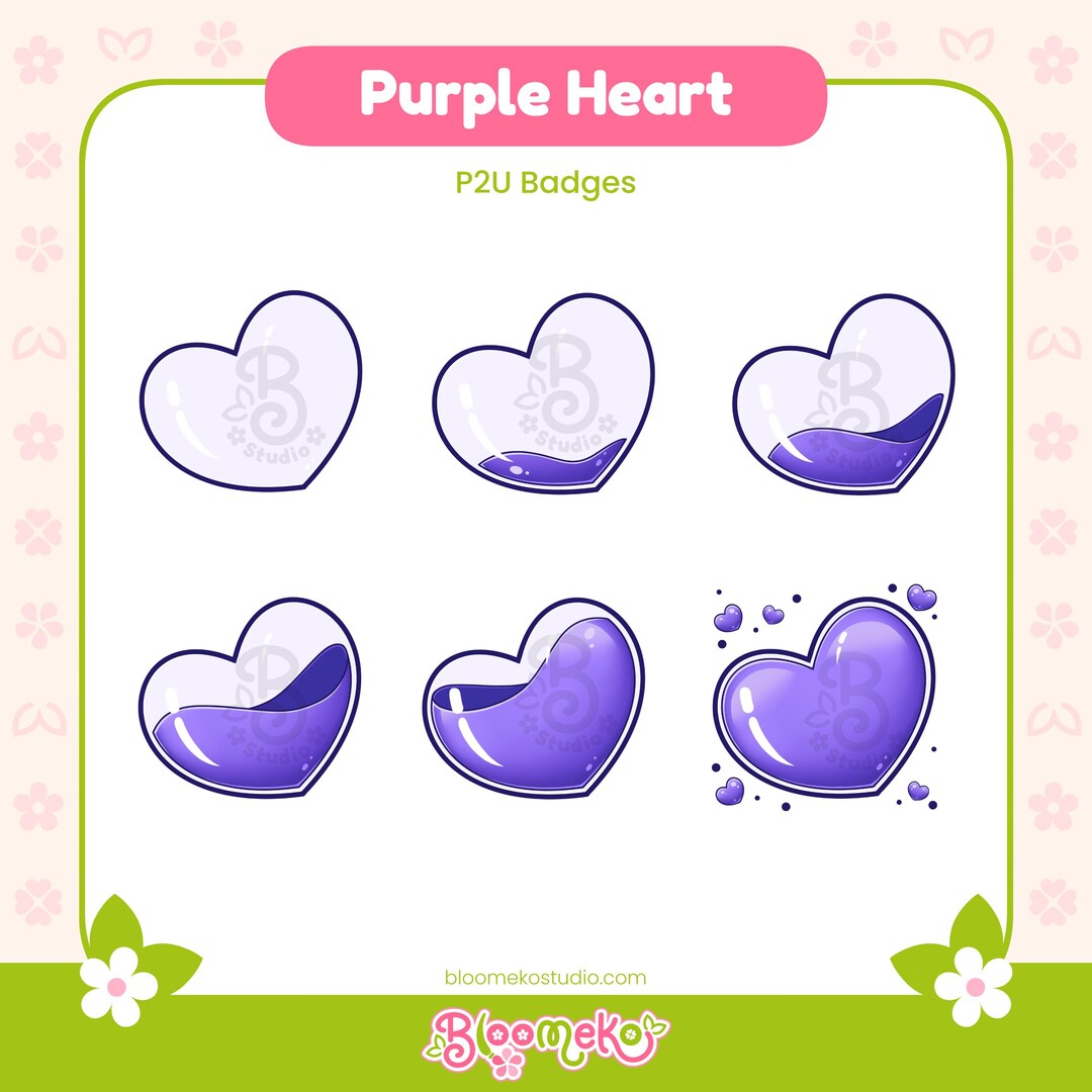 6 Purple Heart Badges for Twitch | Flowers | Plants | Spring | Sub ...