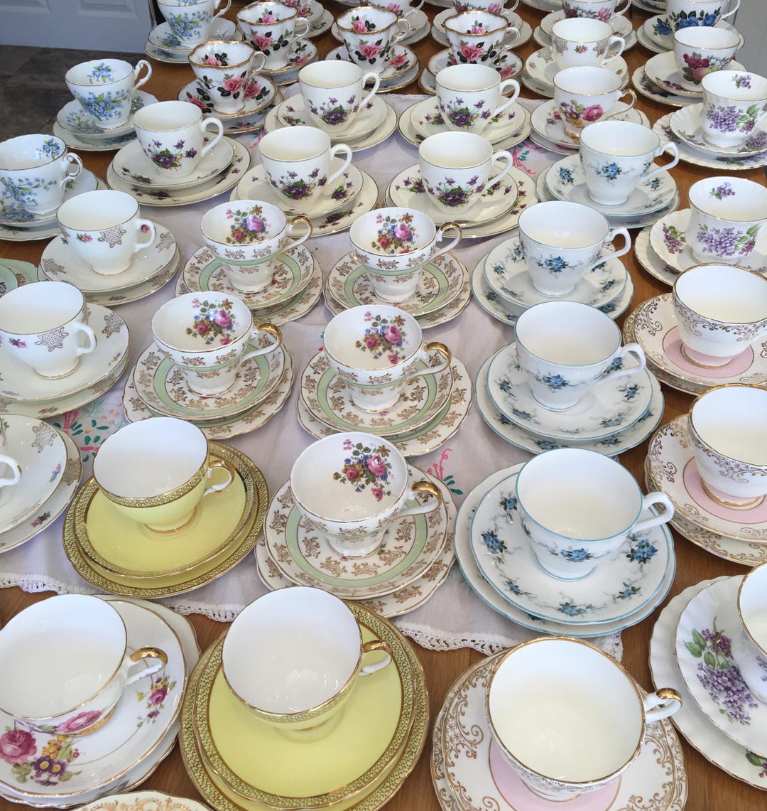 Vintage English China Tea Cup Trio Set, Set of Two, Mismatched Tea ...