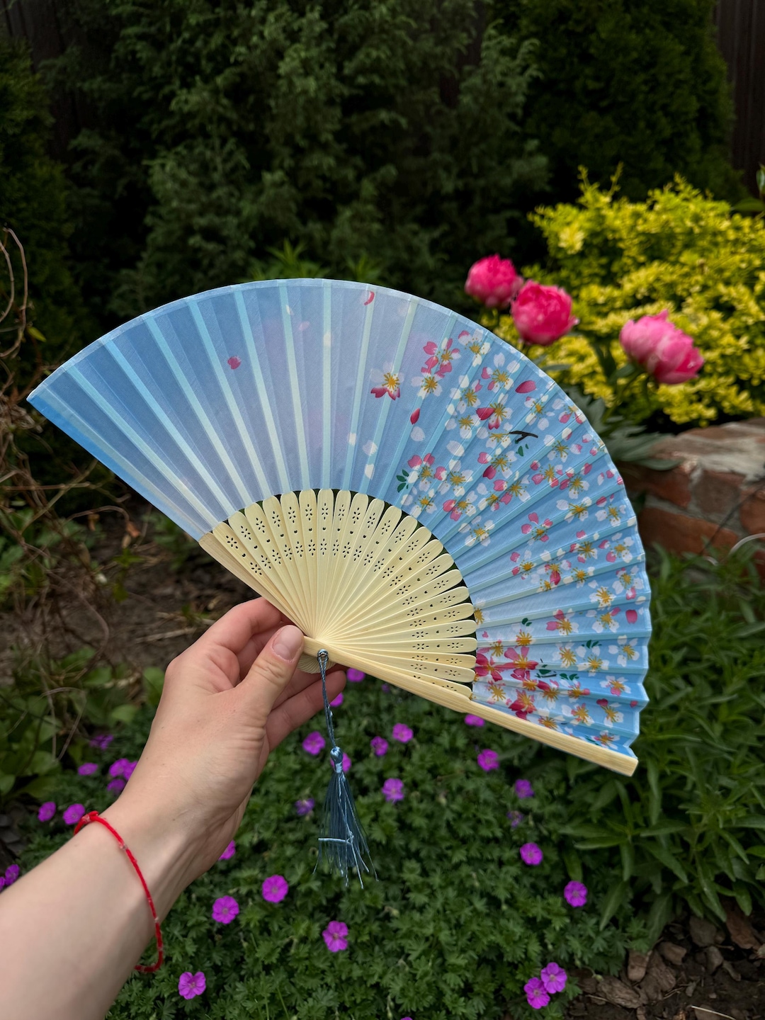 Blue Bamboo Japanese Hand Fan: Foldable Summer Wedding Accessory - Etsy