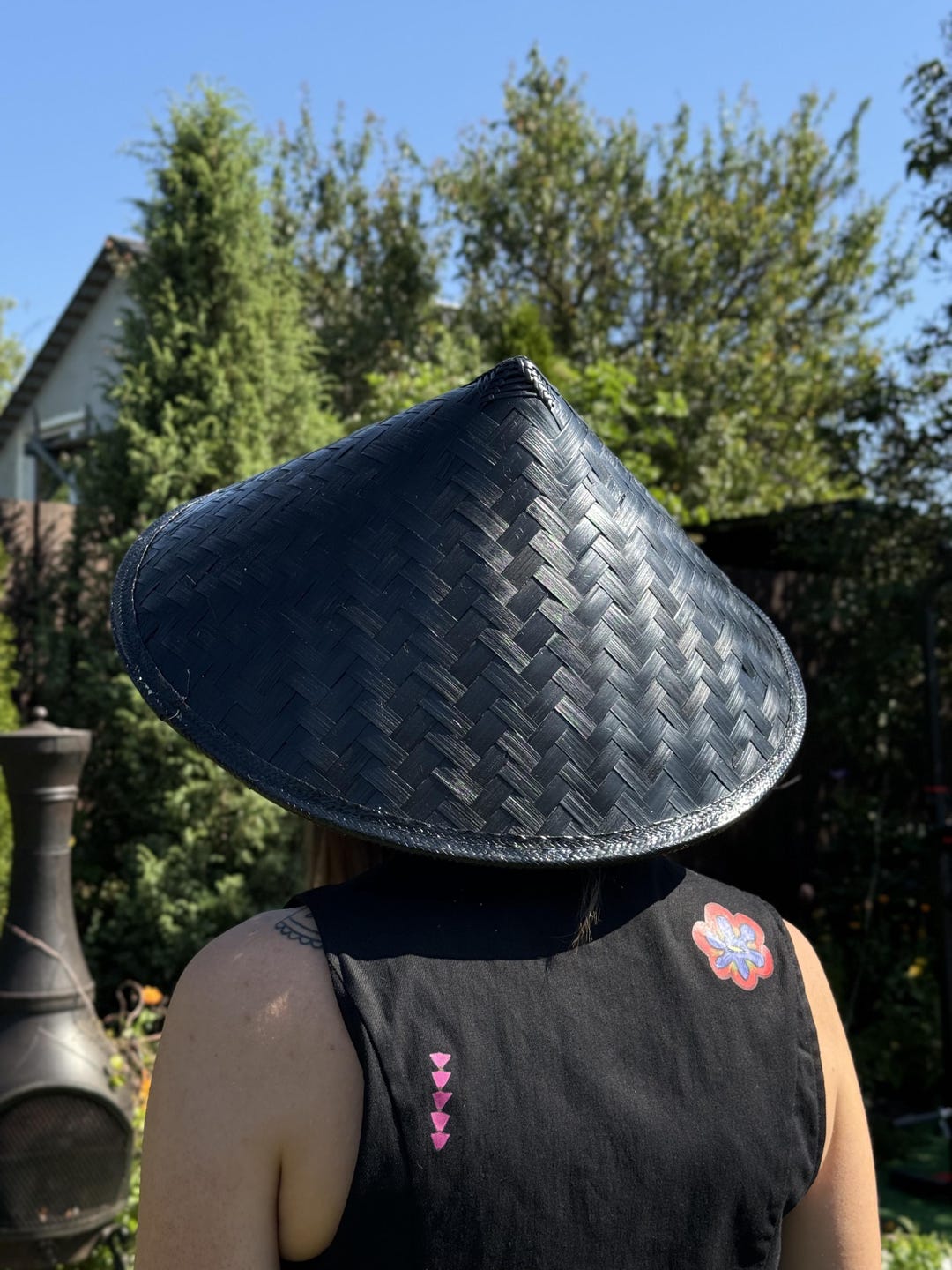 Handwoven Black Bamboo Samurai Hat, Asian Decor, Cosplay Headpiece, Non ...