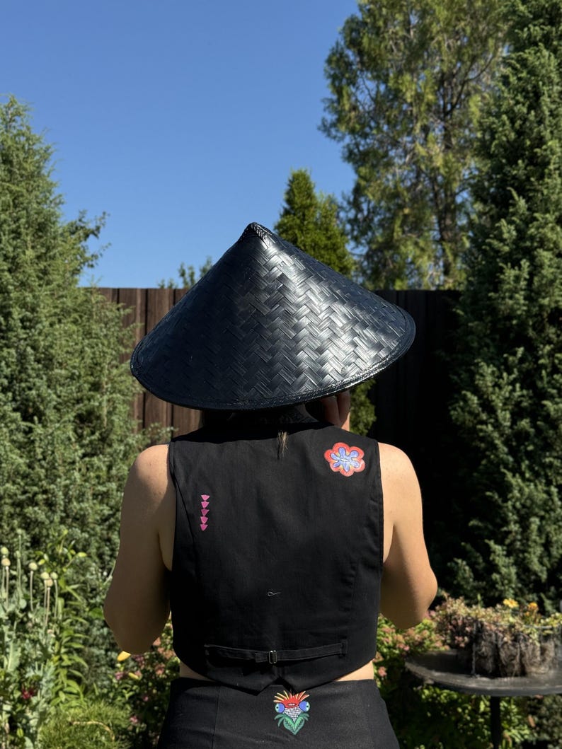 Handwoven Black Bamboo Samurai Hat, Asian Decor, Cosplay Headpiece, Non ...