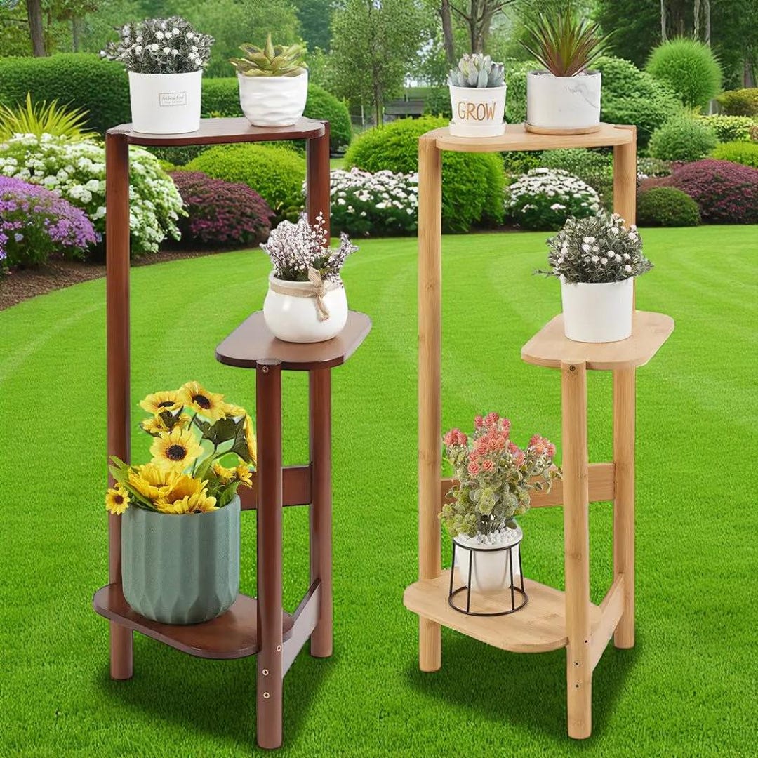 3-tier Bamboo Plant Stand: Corner Plant Display Shelf - Etsy