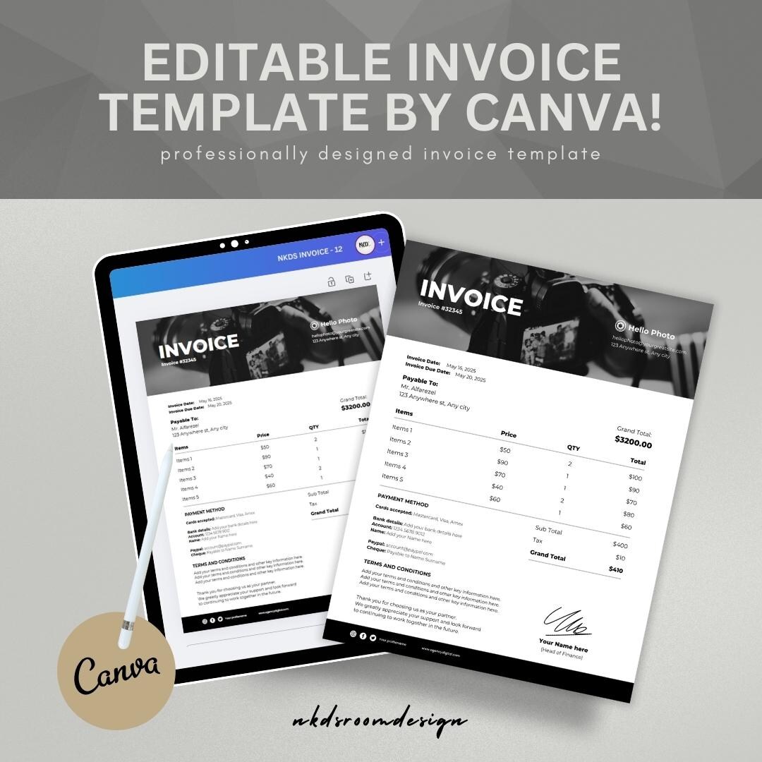 Modèle de facture - Canva de facture - Modèle de facture modifiable ...