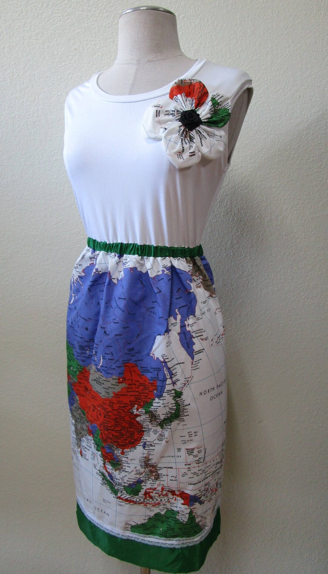 World Map Design Dress With Rose Decoration Plus Made in USA Product ...