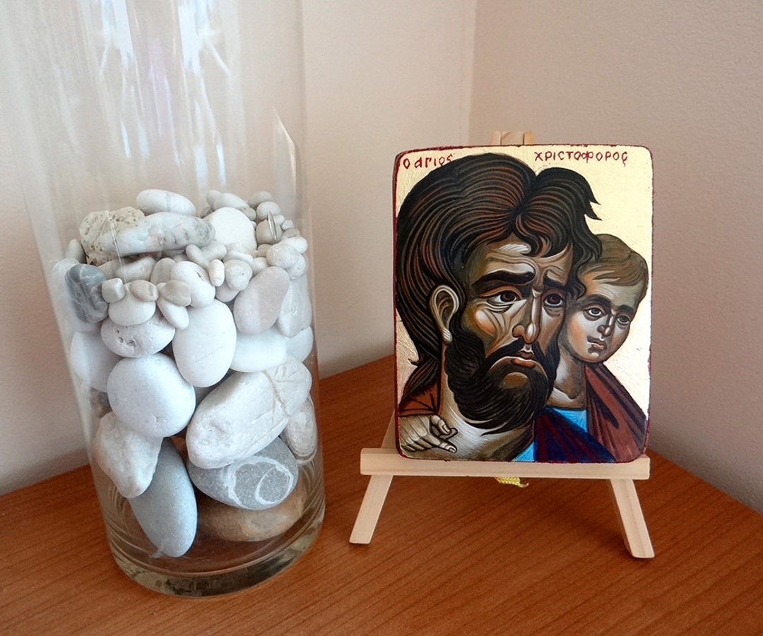 Saint Christopher Icon, Small Handpainted Original Painting on Wood, 5 ...