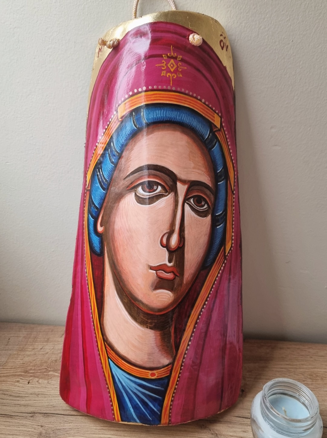 Theotokos Virgin Mary- Orthodox Icon Handpainted on a Vintage Ceramic ...