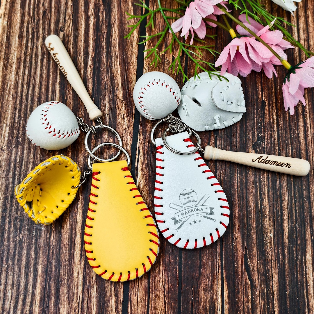 Personalized Leather Baseball Keychain: Custom Sports Gift - Etsy