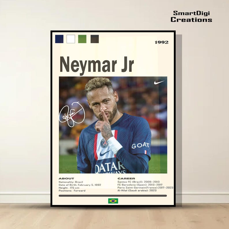 Neymar Jr PSG Poster | Paris Saint-germain Wall Art | Football Star ...