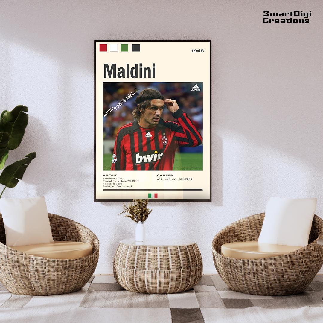 Paolo Maldini AC Milan Poster – Italian Football Legend Wall Art, Retro ...