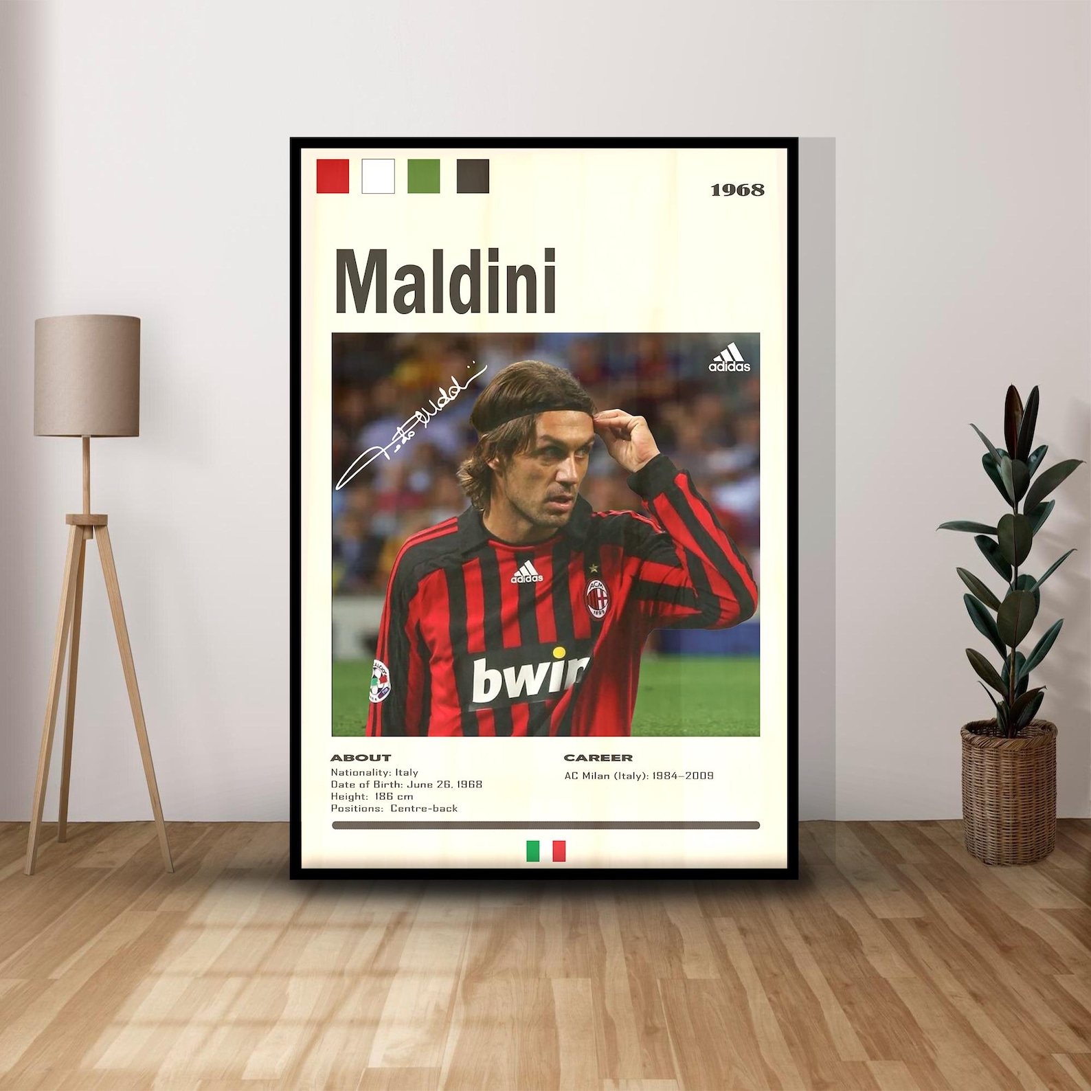 Paolo Maldini AC Milan Poster – Italian Football Legend Wall Art, Retro ...