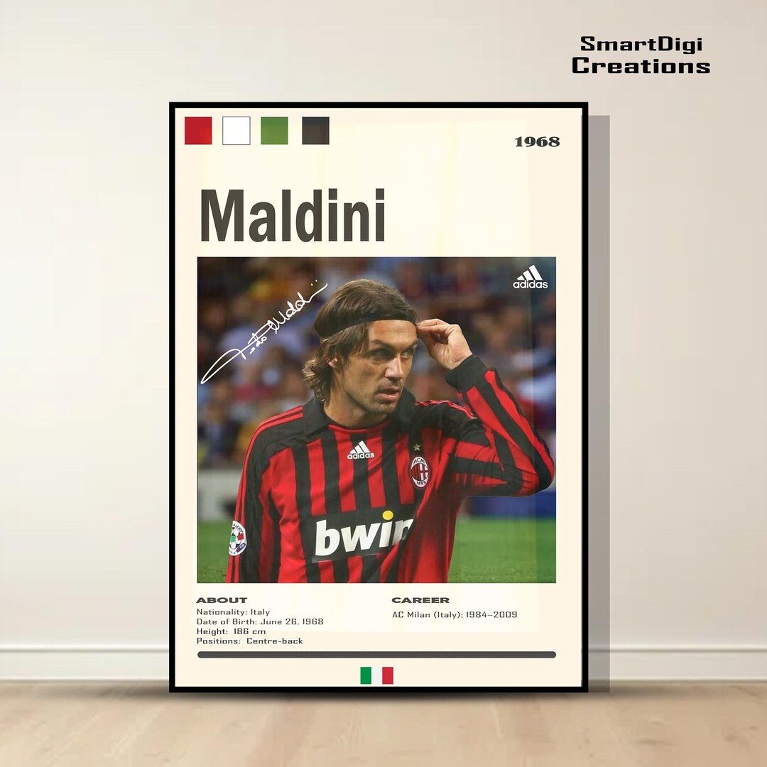 Paolo Maldini AC Milan Poster – Italian Football Legend Wall Art, Retro ...