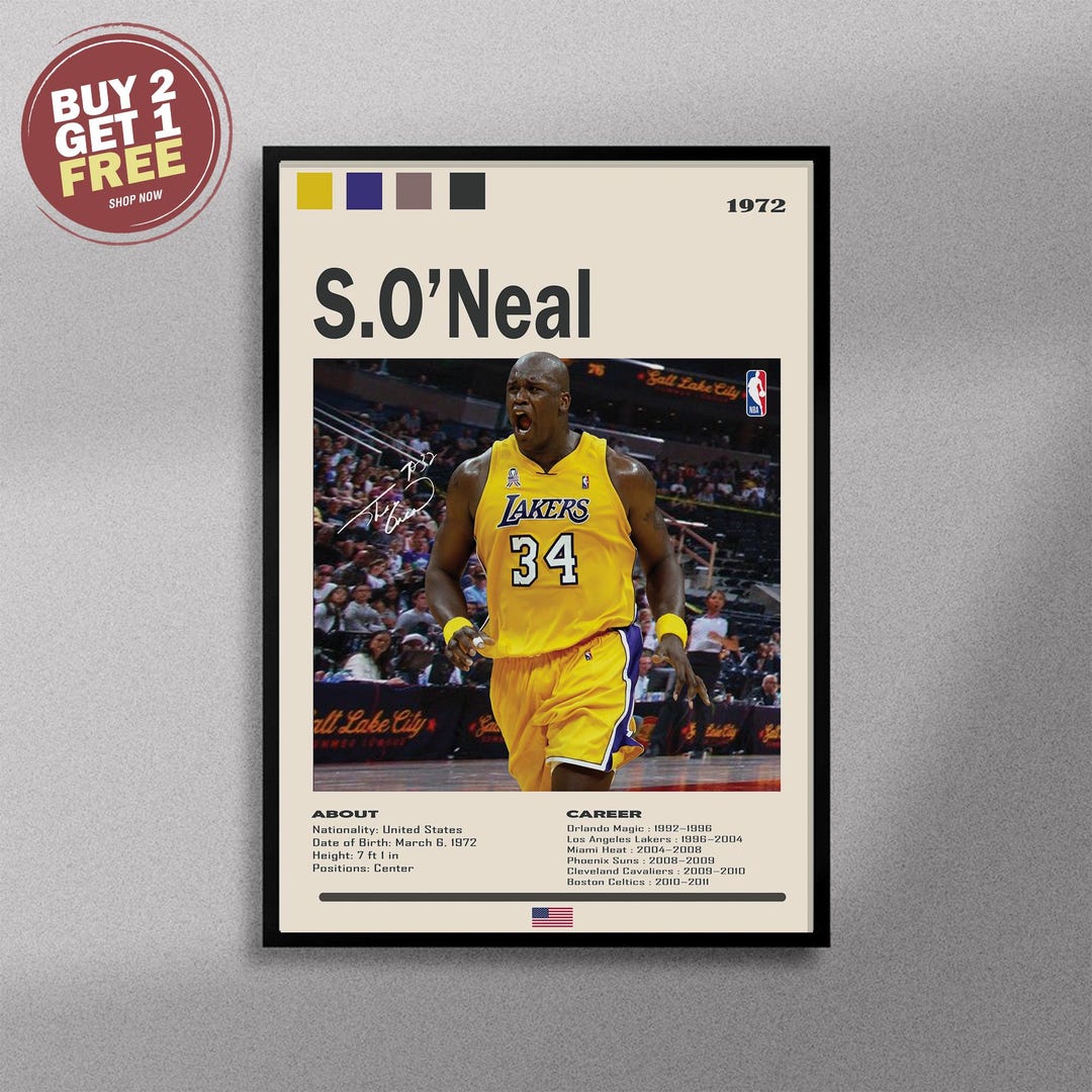 Shaquille O'neal Poster - Lakers NBA Legend Wall Art, Basketball Icon ...