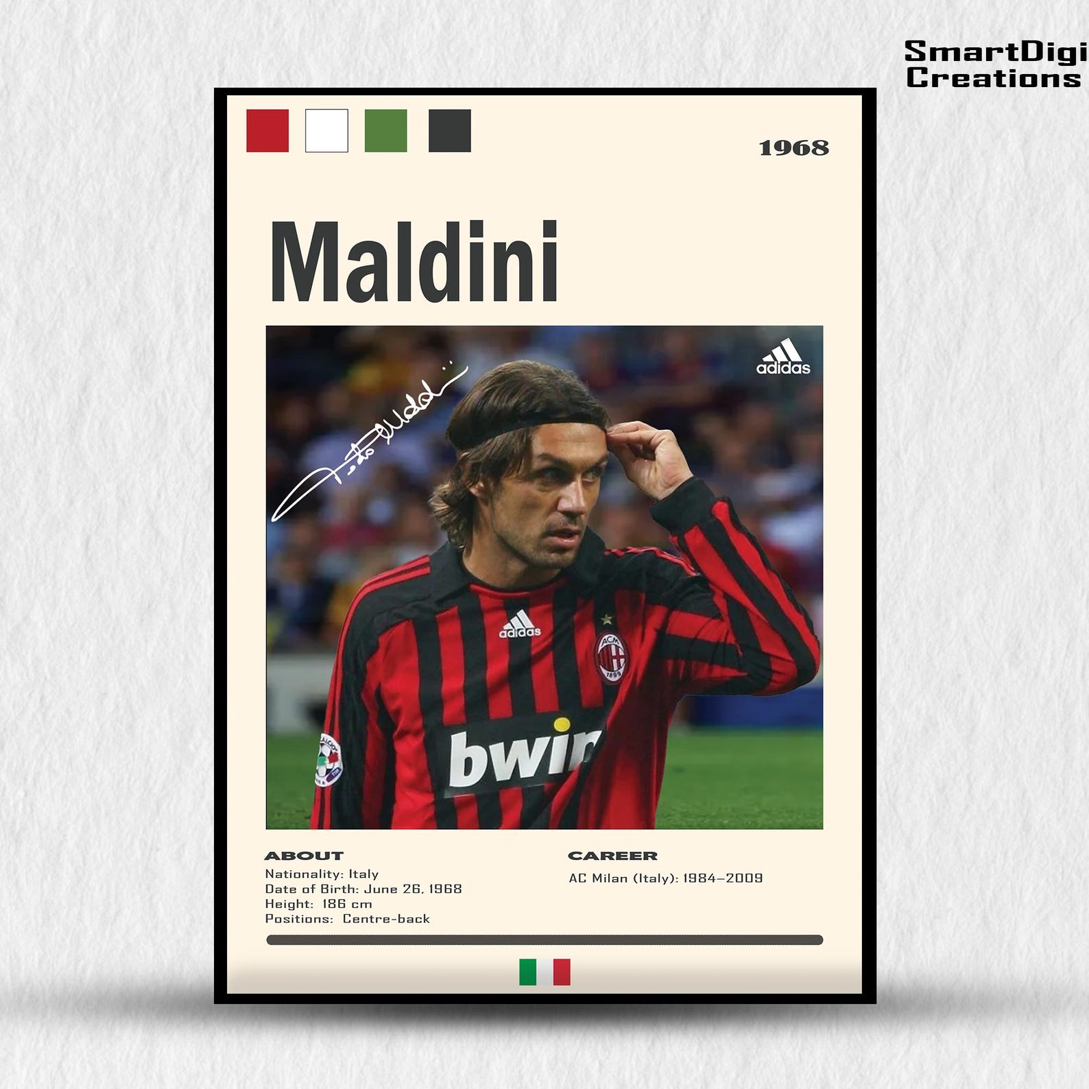 Paolo Maldini AC Milan Poster – Italian Football Legend Wall Art, Retro ...