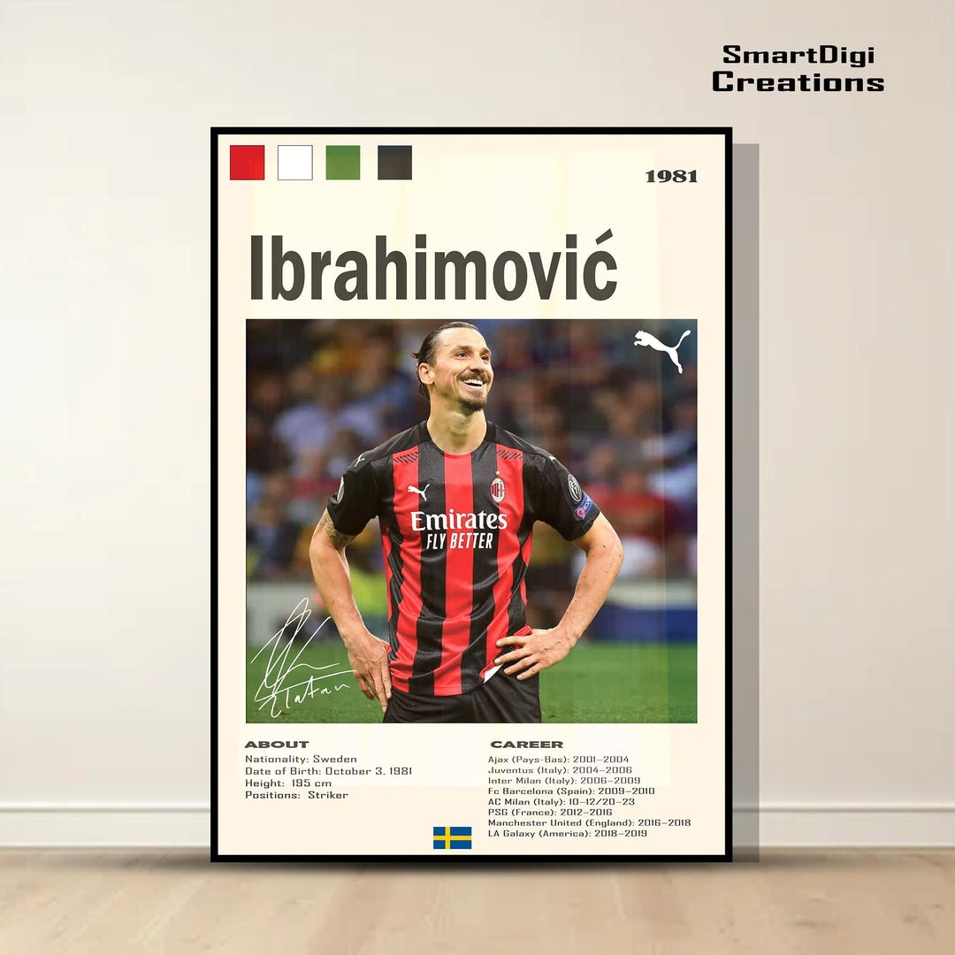 Zlatan Ibrahimović Poster – Soccer Legend Wall Art, Football Icon Print ...